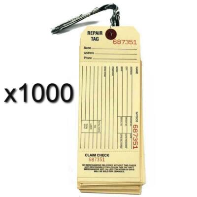 1000 Service Repair Fix Maintenance Tag with wire and Numbered Stub ...