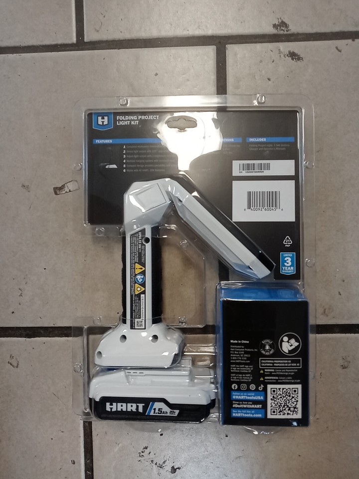 HART 20-Volt LED Folding Project Light Kit (1) 20-Volt 1.5Ah Lithium ...