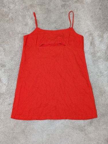 Primark Red Orange Strappy Linen Mix Cut Out Holiday Summer Mini Dress ...