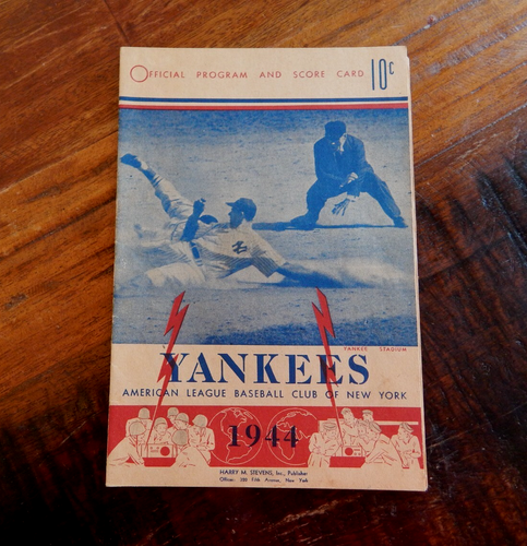 1944 NEW YORK YANKEES VS PHILADELPHIA ATHLETICS BASEBALL PROGRAM WAR ...