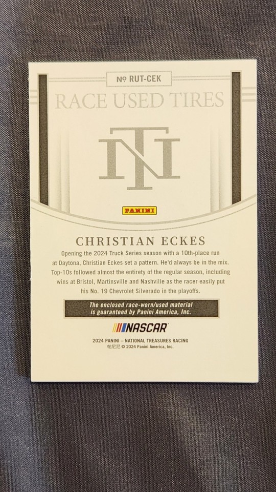 2024 CHRISTIAN ECKES Panini National Treasures Race Used Tire Blue 54/ ...