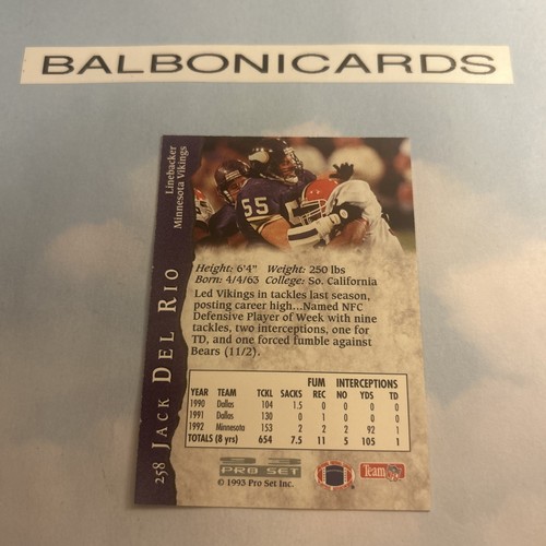 1993 Pro Set Football Card #258 Jack Del Rio NM+ Free Shipping! | eBay