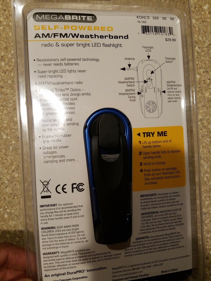 Megabrite Self-Powered AM/FM/WeatherBand Radio & Flashlight (New ...