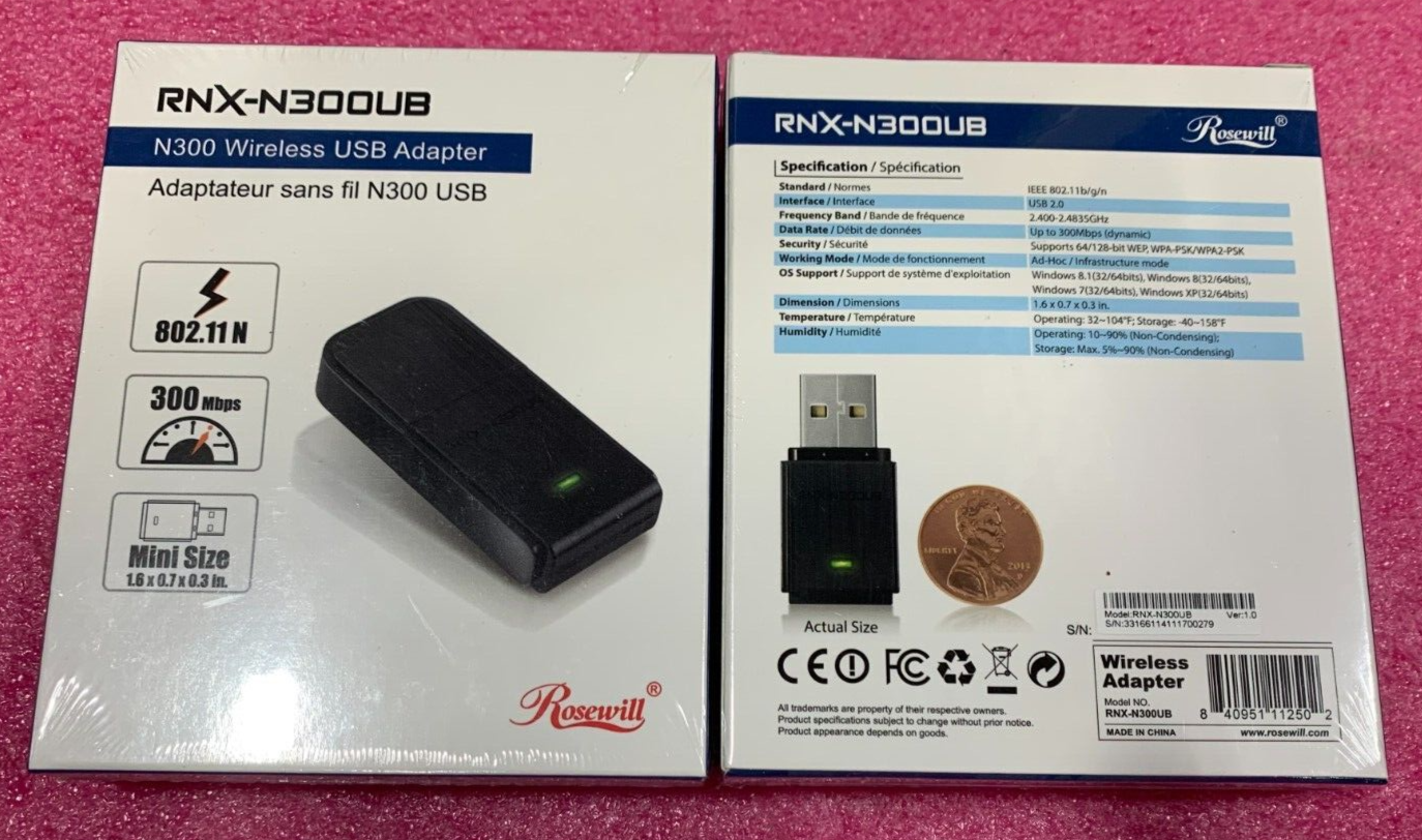 Lot Of 2 Rosewill N300 Wireless USB Wi-Fi Adapter 300 Mbps Data Rate ...