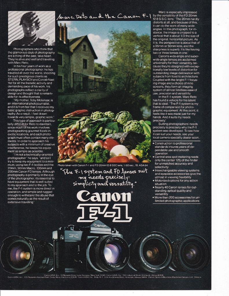 1978 Canon F-1 Camera Print-Ad / Photographer Marc Reto | eBay