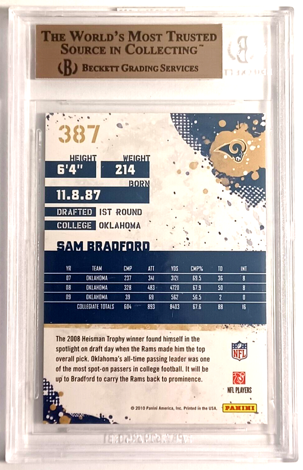 2010 Score Sam Bradford Rookie Card RC #387 BGS 9.5 GEM MINT 🔥🔥 | eBay