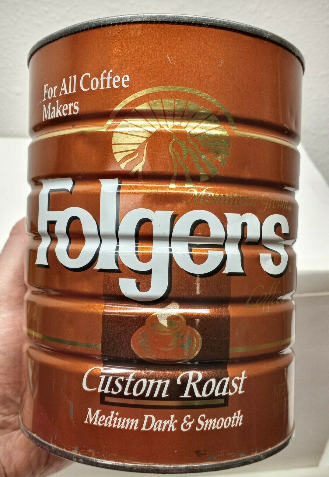 Vintage FOLGERS COFFEE CAN CUSTOM ROAST 1 POUND 7 OZ. NO LID Empty #84. ...