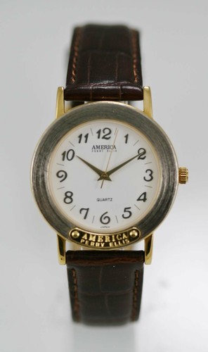 America Perry Ellis Watch Mens Stainless Silver Gold Brown Leather ...