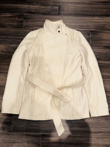 Express Wool-Blend Shawl Collar & Belted City Coat (White, Pre-Owned ...