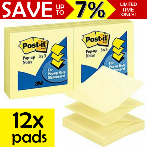 NEW 12x Pads Post- It Notes Pop Up Refill 76x76mm Sticky Square Yellow ...