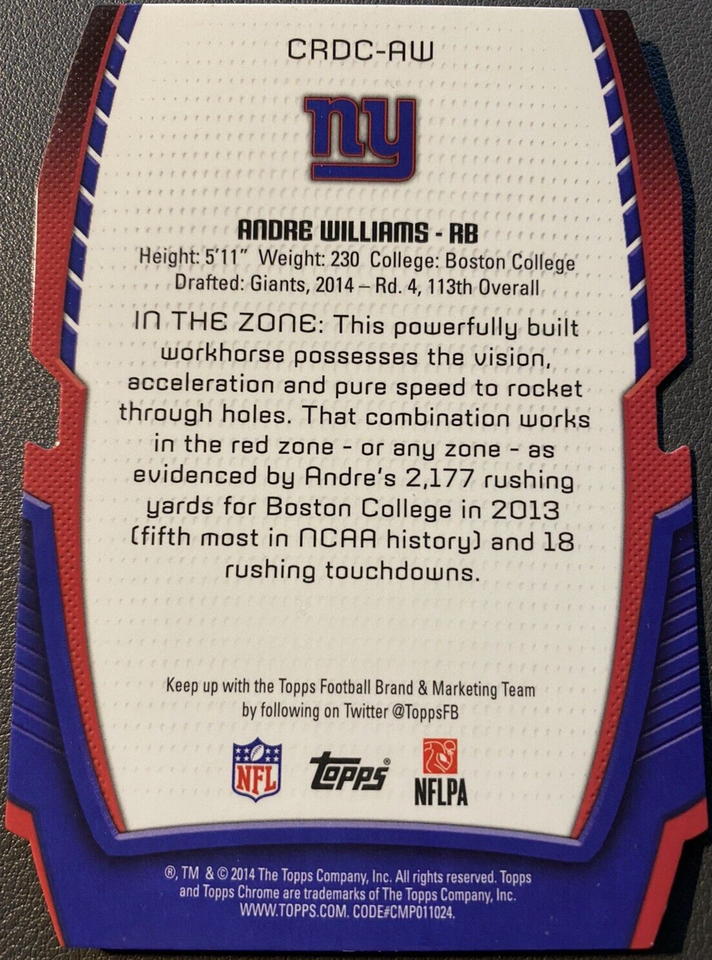 2014 Topps Chrome DIE CUTS Andre Williams #CRDCAW New York Giant ...