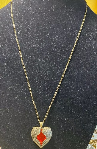 SUMNI LARGE LONG RED CRYSTAL HEART ANGEL WINGS BRONZE VINTAGE NECKLACE ...