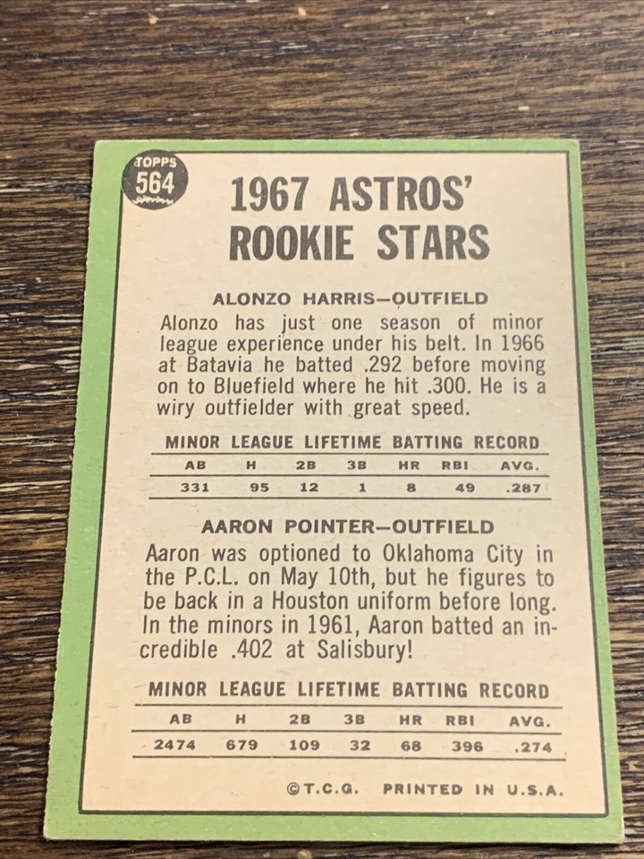 1967 TOPPS ALONZO HARRIS AARON POINTER #564 ROOKIE HIGH SERIES VG-EX+ ...