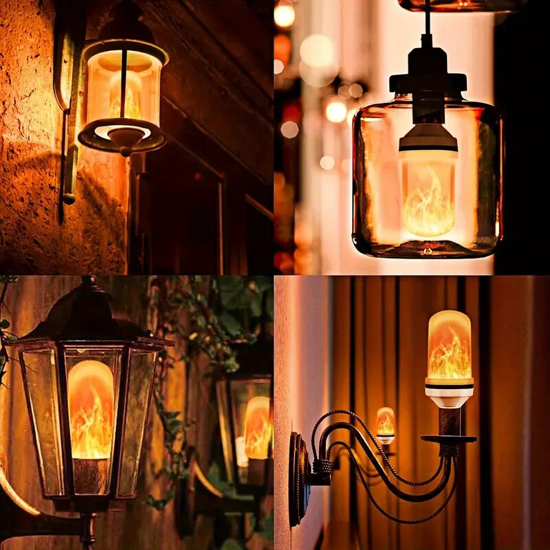 3W LED Flicker Flame Lamp ES E27 Bulbs Burning Fire Effect Simulated ...