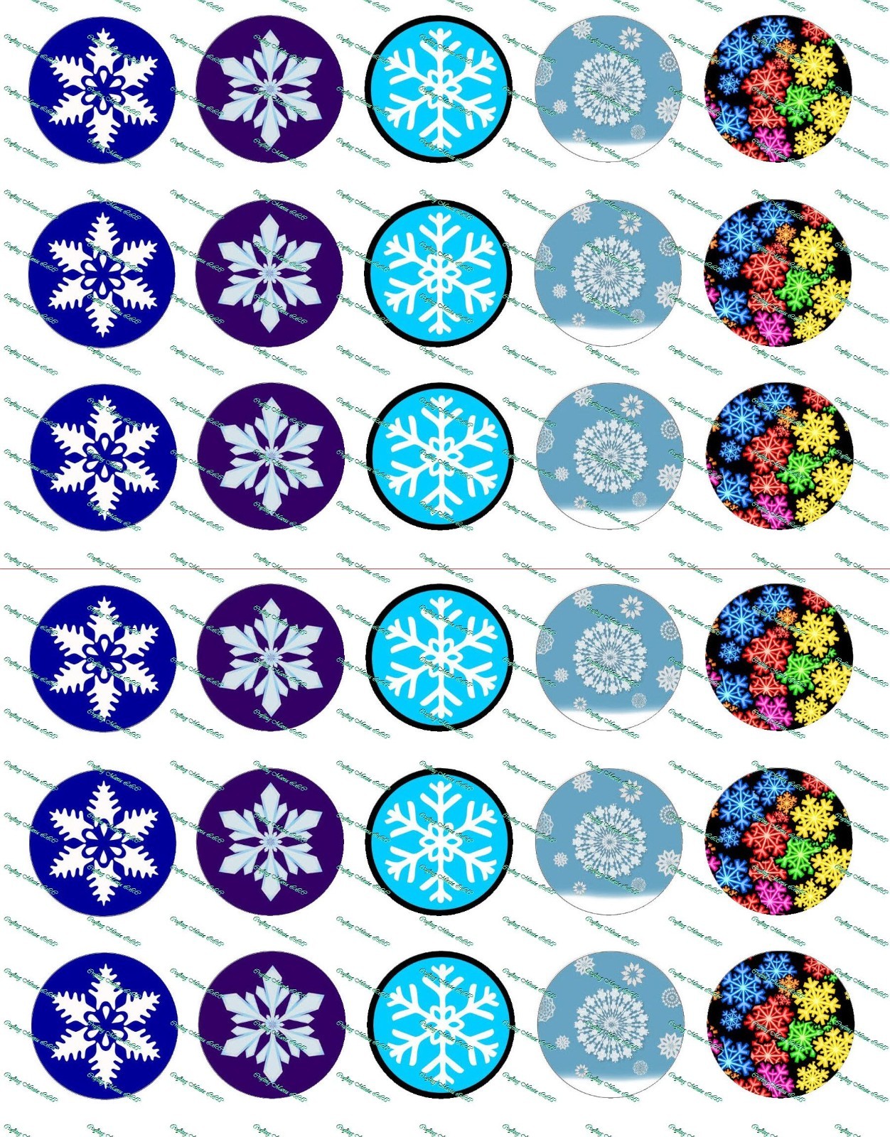 30 Precut 1" Snow Flakes Bottle Cap Image Set 1 | eBay