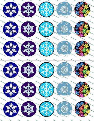 30 Precut 1" Snow Flakes Bottle Cap Image Set 1 | eBay