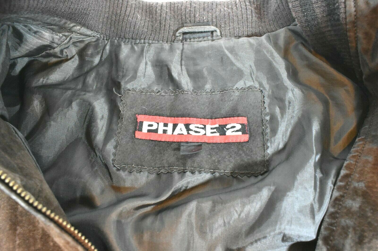 VTG Phase 2 Bomber Jacket Suede Leather w/Fabric Band… - Gem