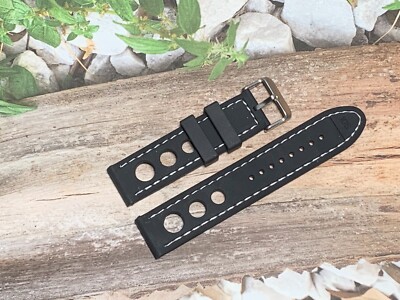 22 mm 24 mm Diver Rally Style Racing Black Silicone Strap White ...