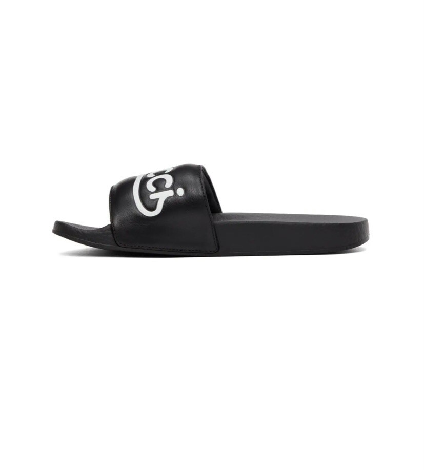 Gucci Pursuit Black Cat Leather Pool Slide Sandals 7 … - Gem