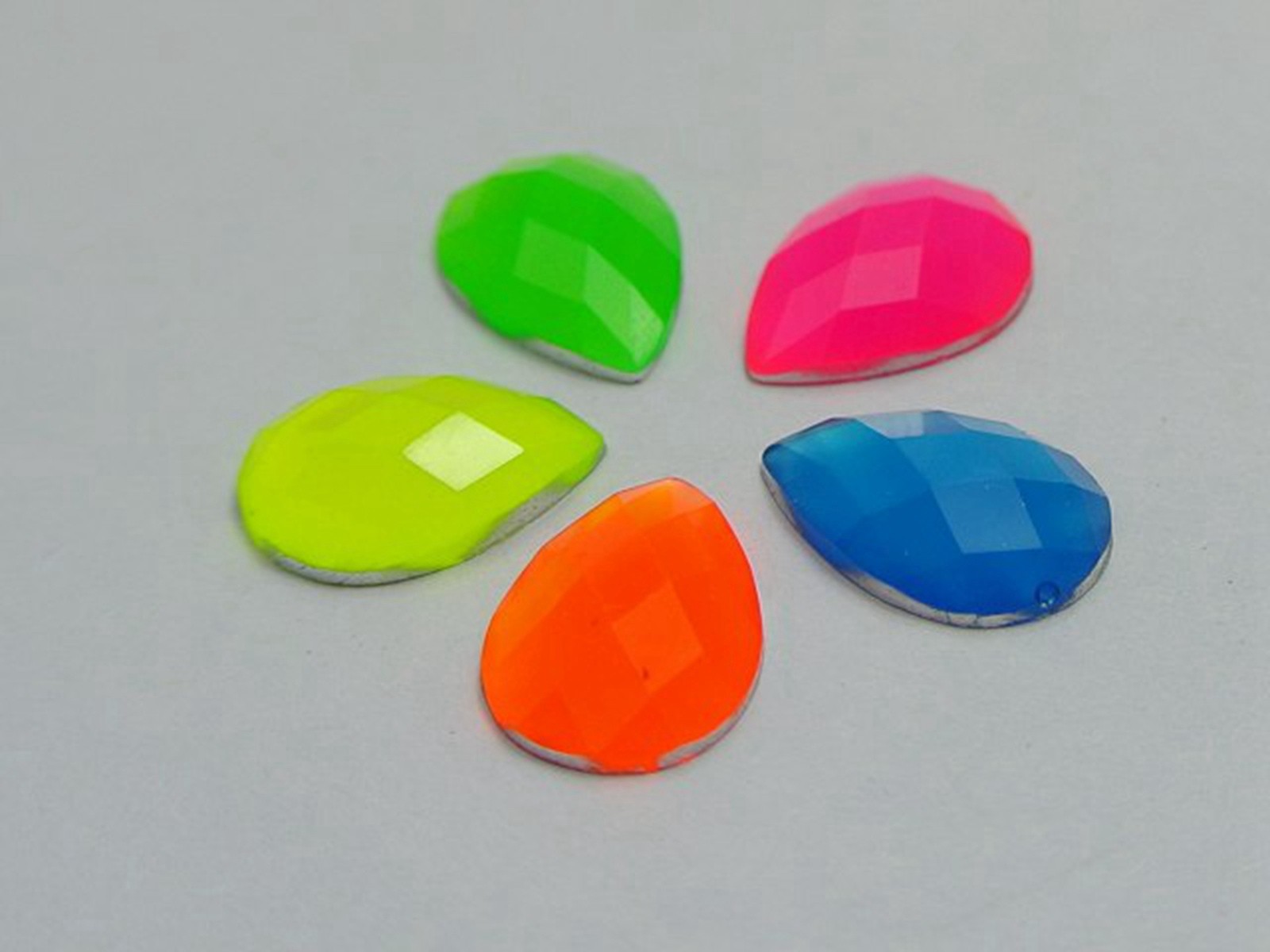 100 Mixed Neon Color Flatback Acrylic Teardrop Rhinestone Gems 10X14mm ...