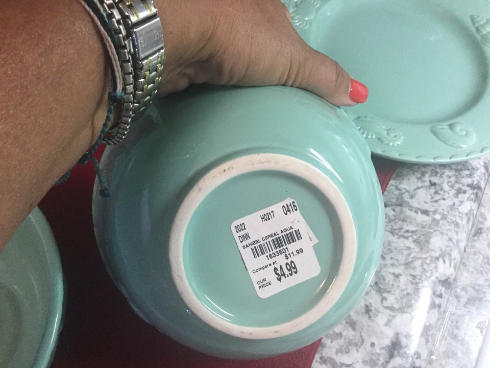 NWT Global Design Connections Set 5 Sanibel Sea Shell Aqua Plates And ...