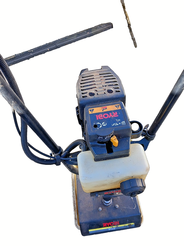 The Ryobi 410R is a lightweight, gasoline-powered 2-stroke mini-tiller ...