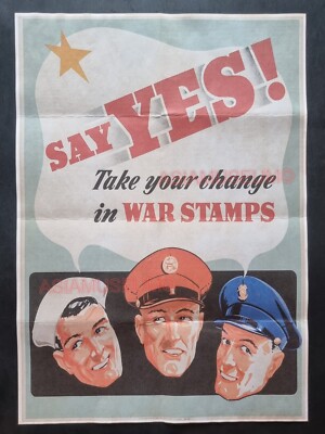 1941 WW2 USA AMERICA BUY WAR STAMPS NAVY ARMY SOLDIER SAILOR PROPAGANDA ...
