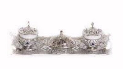 Traditional Turkish Gawa Coffee Serving Set with Colored Stone Insets ...