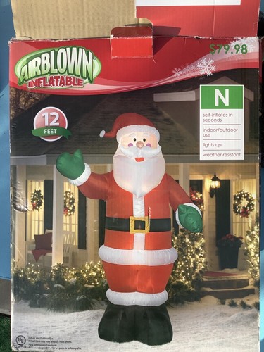 Gemmy Airblown Inflatable 12' Tall Giant Lighted Santa Claus With Box ...