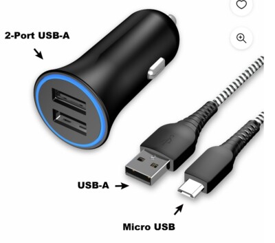 Connect onn Dual-Port Car Charging Kit With Micro-USB to USB Cable 2.4 ...