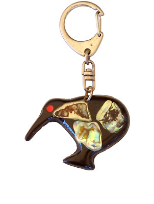 VINTAGE NEW ZEALAND KIWI RESIN OPAL TRAVEL SOUVENIR KEY CHAIN KEYRING ...