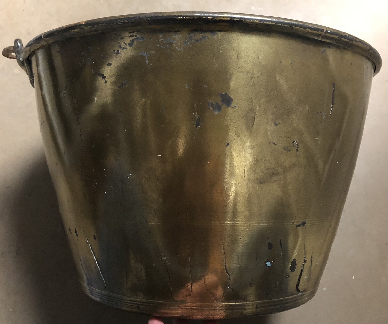 Antique 1800s Brass Pail Pot Kettle Bucket with Forged Iron Handle ...