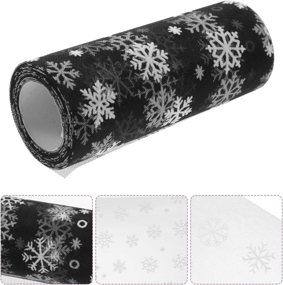 Snowflake Tulle Roll Yards Black Glittering Organza Gauze for Christmas ...