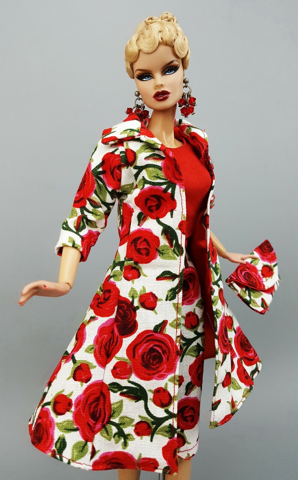 Eaki Red Rose Coat Gown Dress Outfit Bag For Barbie Silkstone Fashion ...