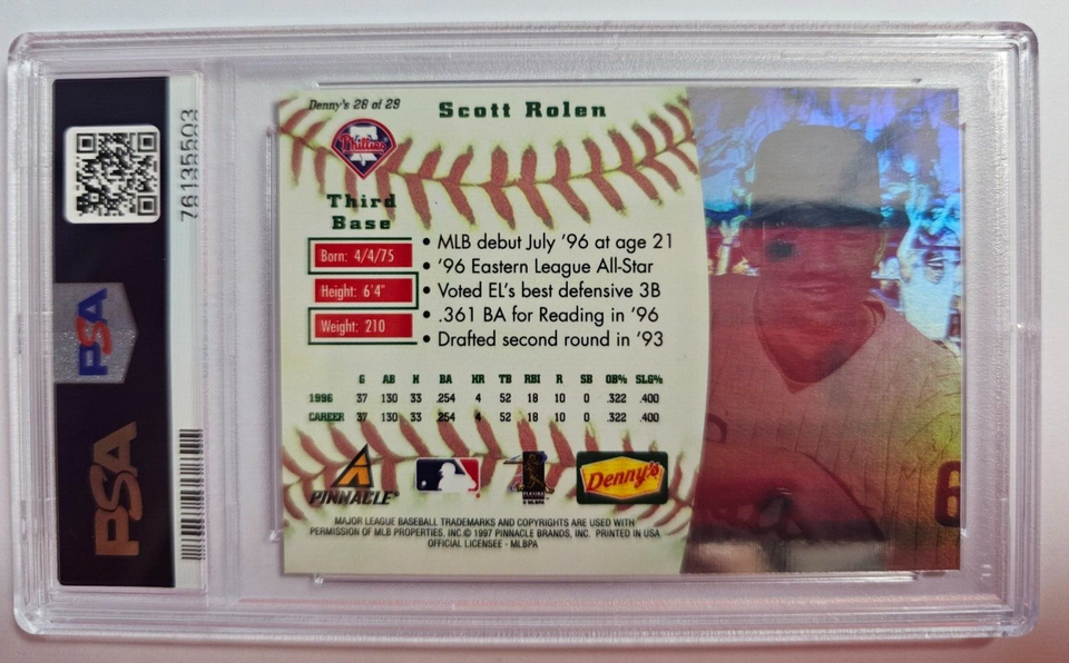 1997 Denny's 3-D Holograms #28 Scott Rolen Rookie Card Graded PSA 8 Nm ...
