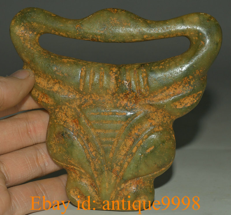 4" Rare "Hong Shan" Culture Old Hetian Jade bull Oxen head Pendant ...