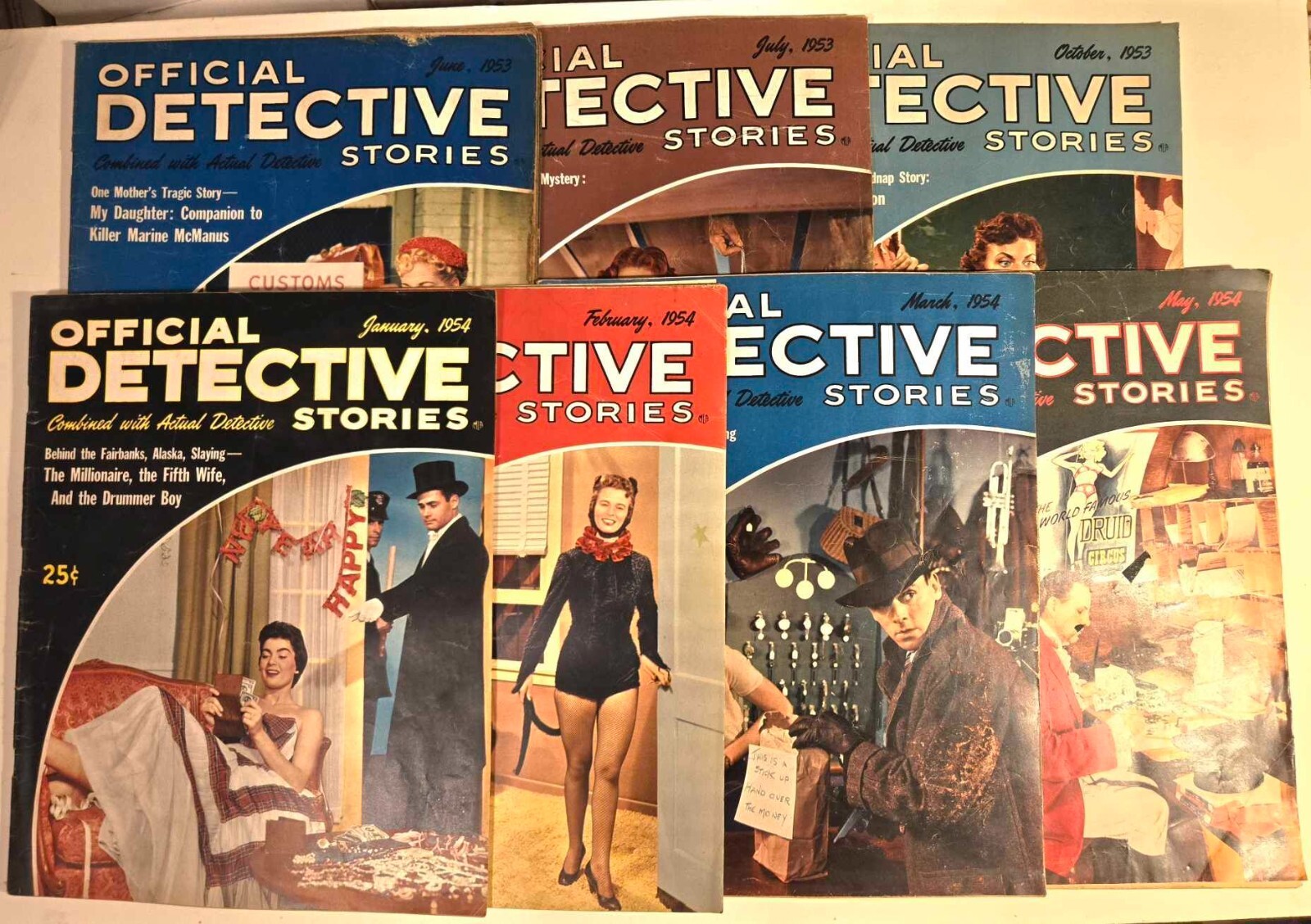 OFFICIAL DETECTIVE STORIES magazine LOT OF 7 1953 1954 lurid true crime ...