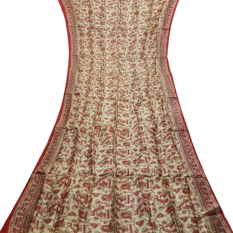 Namaste Vintage Beige Sarees 100% Pure Silk Printed Indian Sari 5YD ...