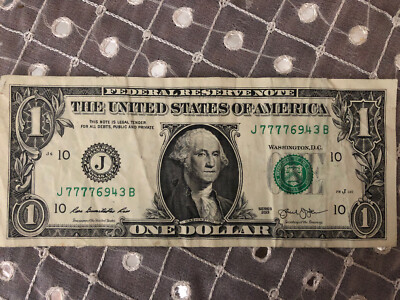 SOLID FIRST QUAD 7777 in $1 Dollar Bill, FANCY UNIQUE SERIAL NUMBER ...