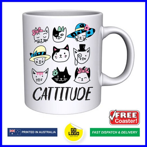 Funny Coffee Mug Cute Cat CATTITUDE Attitude Black and White Kitty ...