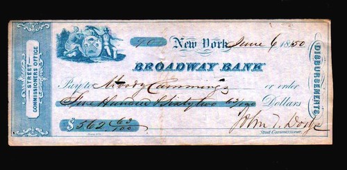 1850 John T Doyle - Lawyer - Business Mogul signs Check New York ...