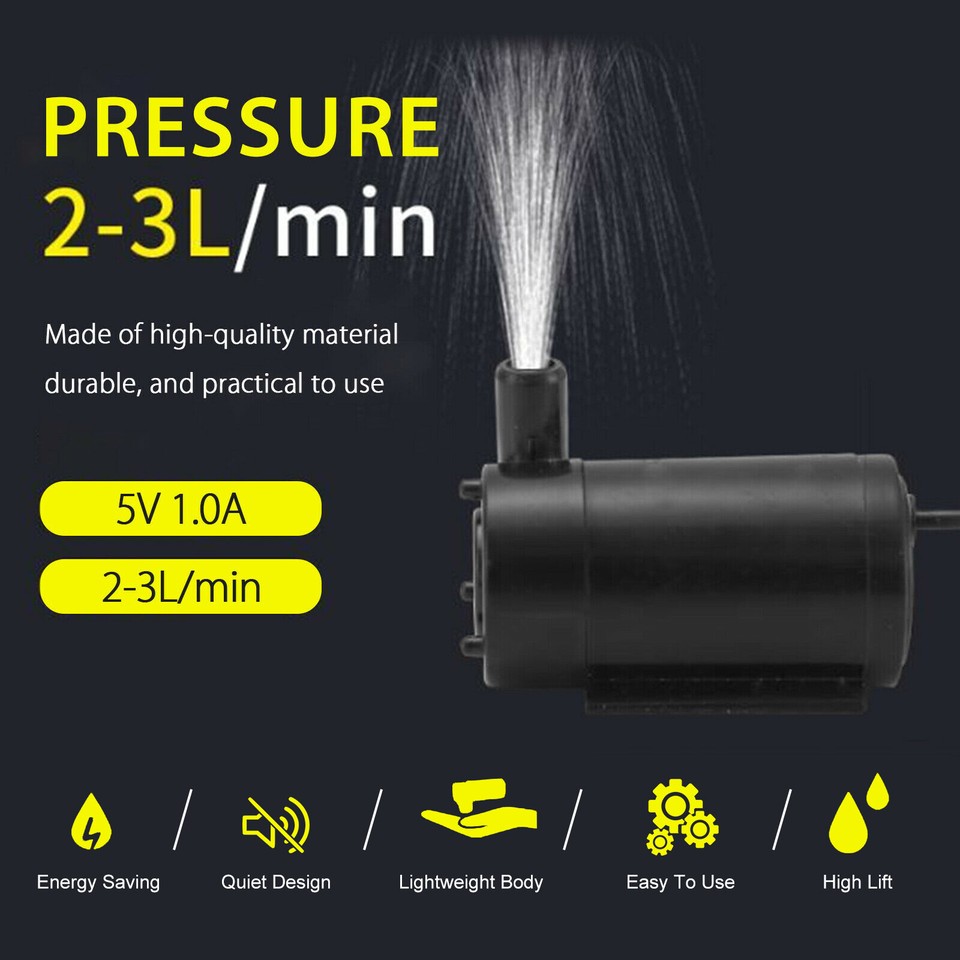 Mini Water Pump Mute Submersible USB 5V 1M Cable Garden Fountain Tool ...