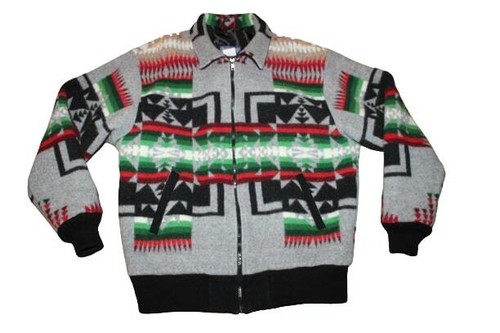 Justin Kraff Aztec Tribal Wool Bomber Jacket Pendleton Wool Beaded Sz ...