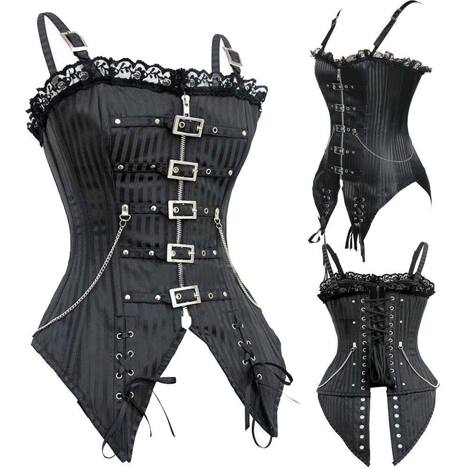 Women‘s Black Waist Training Corset Steampunk Gothic Basque Bustier ...