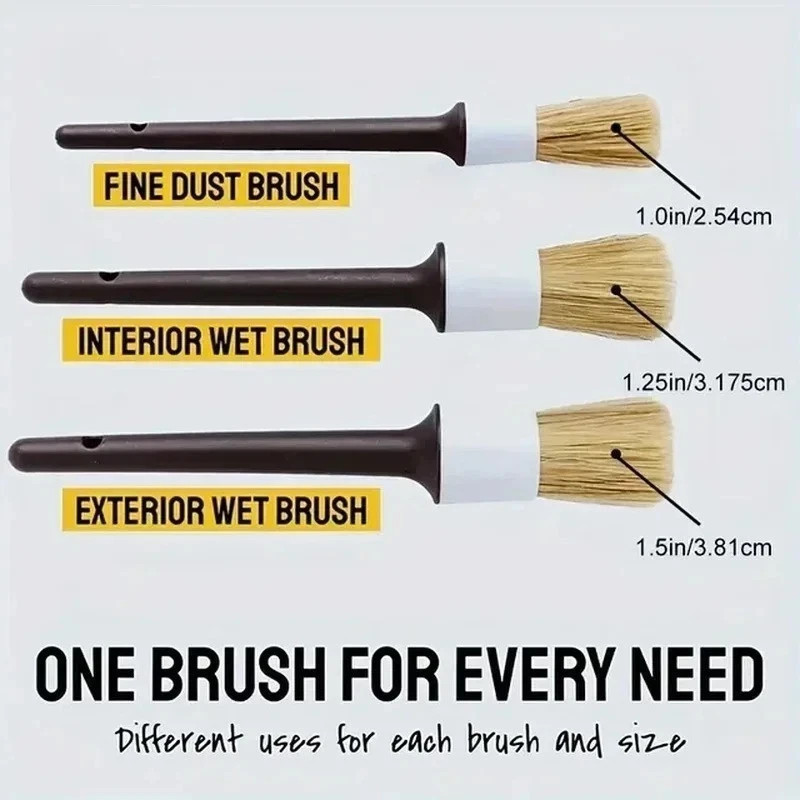 3Pcs Car Detailing Brush Set Soft Brushes Interior Wheel Gap Pro ...