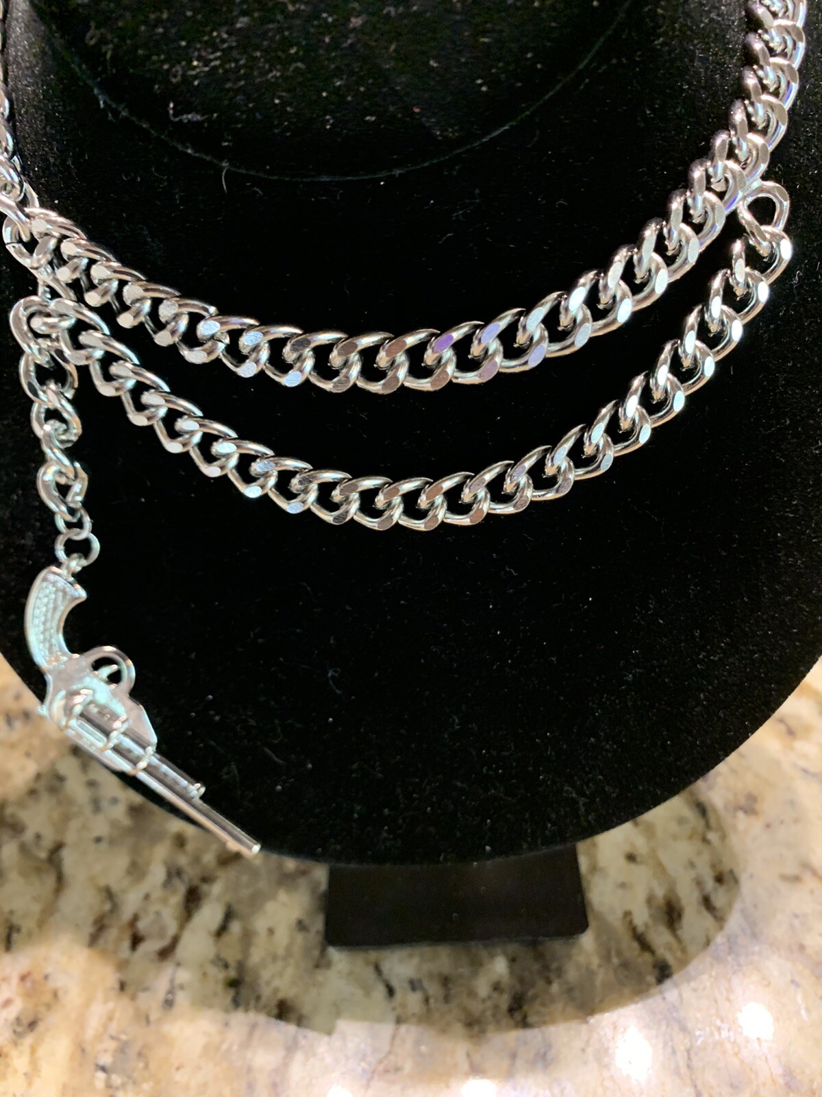 New Gangsta Silver Layered Chunky Link Chain Gun Pistol Necklace ...