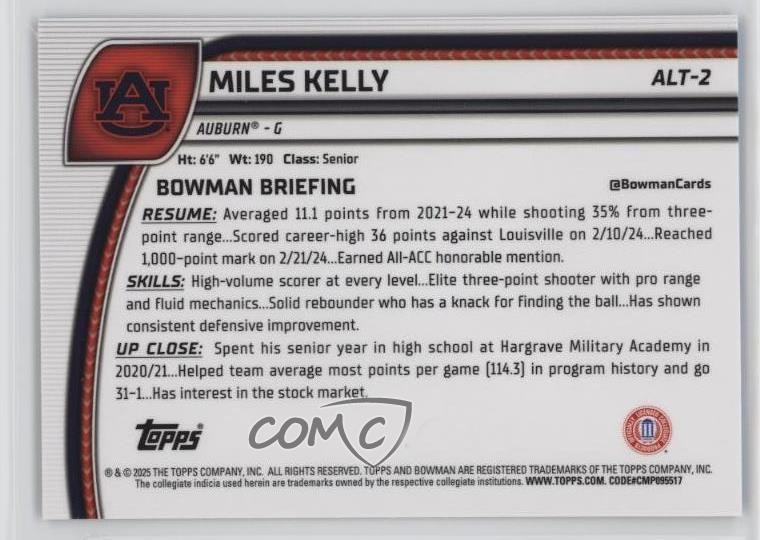 2024-25 Bowman U Chrome Sky Blue Refractor Miles Kelly (Should Be Card ...