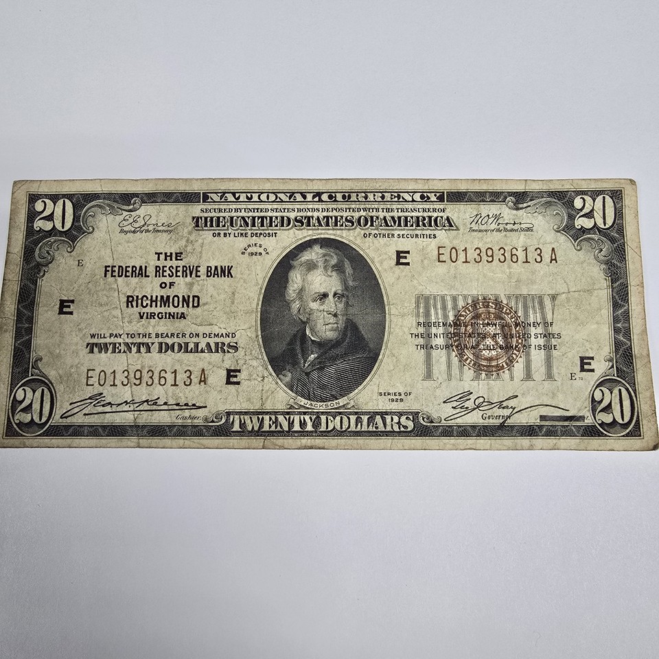1929 $20 Dollar Bill National Currency Note Richmond Virginia E | eBay