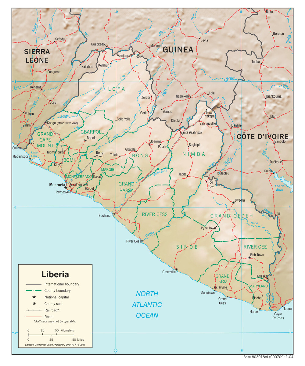 Liberia Physical Geography Geographic Physiographic Map Country Nation ...