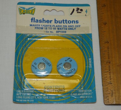 Vtg NOS Package of 2 Eagle Flasher Buttons BP1008 Makes Lights Flash On ...